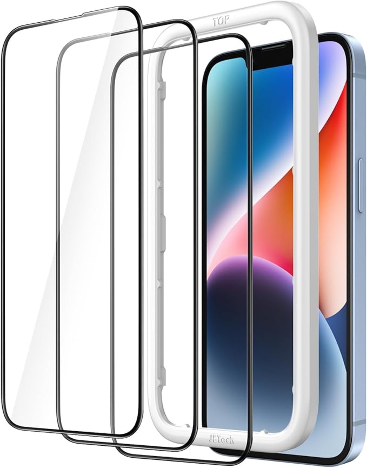 JEDirect iPhone 16e 2025, iPhone14 6.1インチ用全面保護フィルム 強化ガラスフィルム 黒縁 ガイド枠付き ケースに干渉なし HDクリア 3枚セット a ...