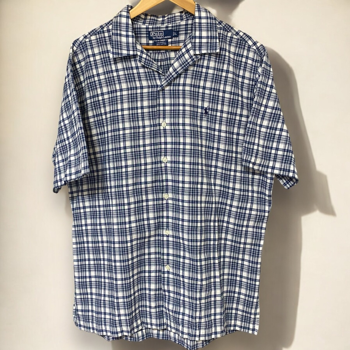 1990's Polo Ralph Lauren Open Coller Shirts "CALDWELL" Navy×Natural ...
