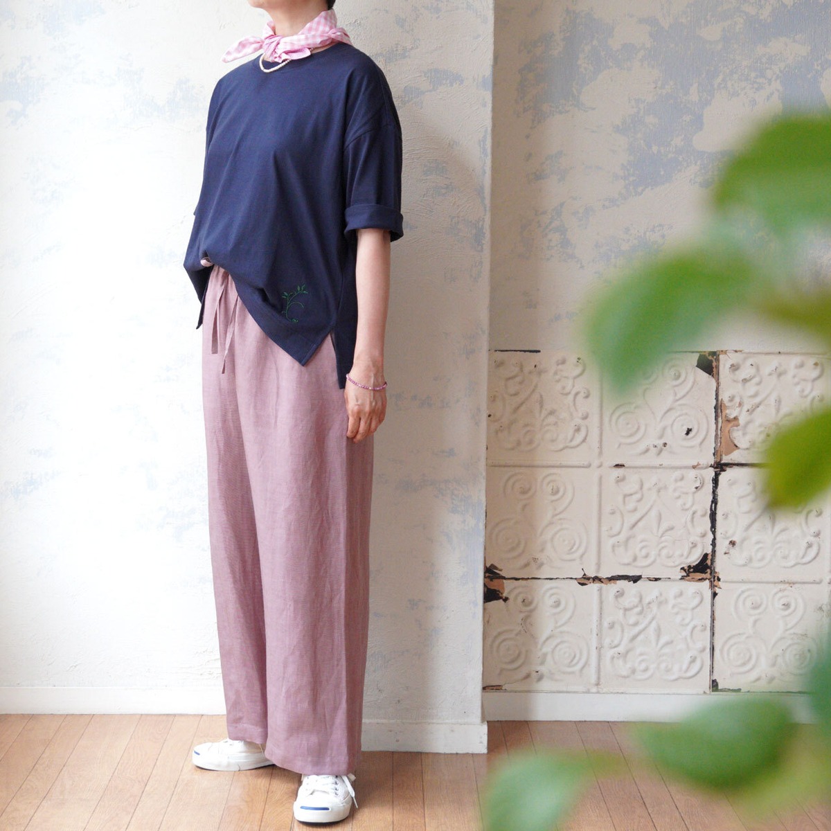 オーガニックコットン天竺「ひと粒の種から」刺繍 6分袖Tシャツ ＊プラネード | select shop KITT