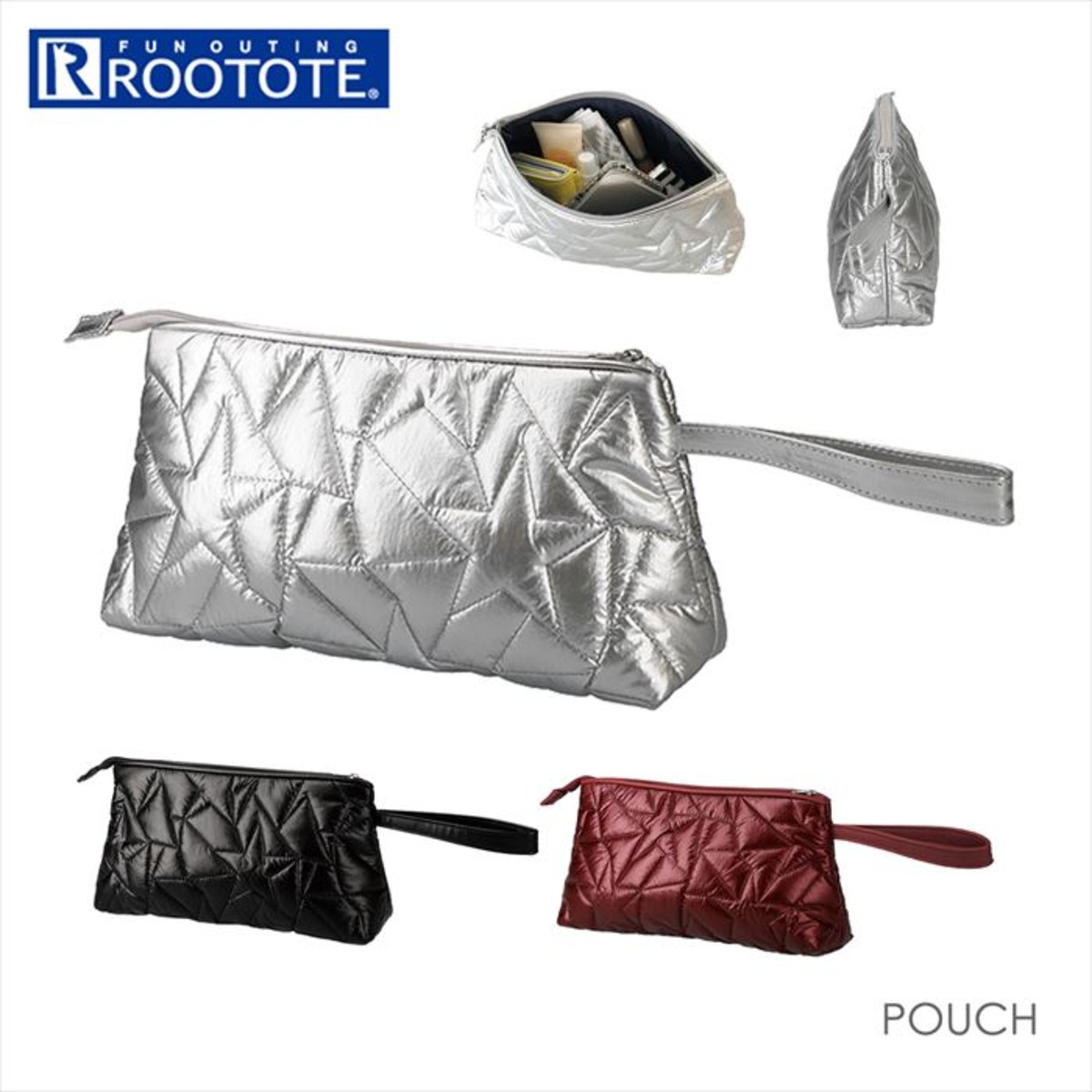 ルートート ミニ 通販 ポーチ かわいい 大きめ 大容量 クラッチバッグ レディース バッグインバッグ おしゃれ 大人 かわいい シンプル 光沢 マチあり マチ広 星 幾何学柄 Pouch ...