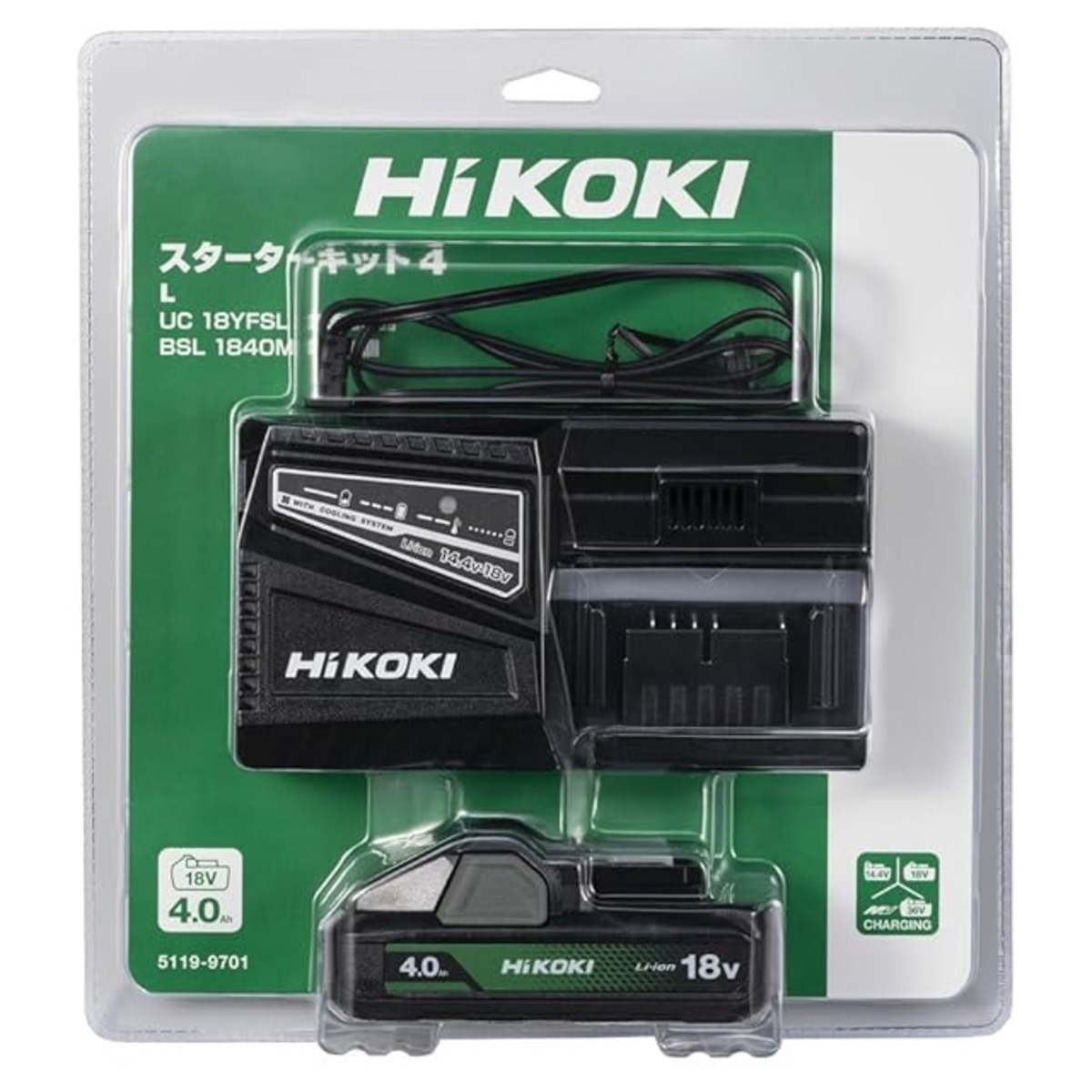 HiKOKI(ハイコーキ) スターターキット4 充電器(UC18YFSL)+18V蓄電池(BSL1840M) UC18YFSL(L ...