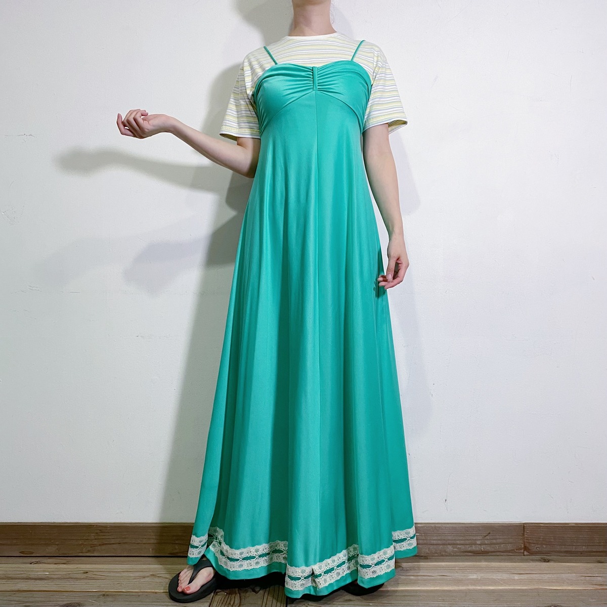 70s green lace long cami dress【408】 | LEMON