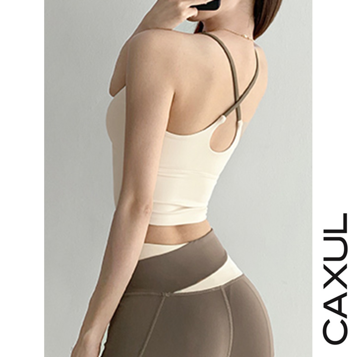 バイカラー胸パッド付きバッククロストップス/3color | Caxul