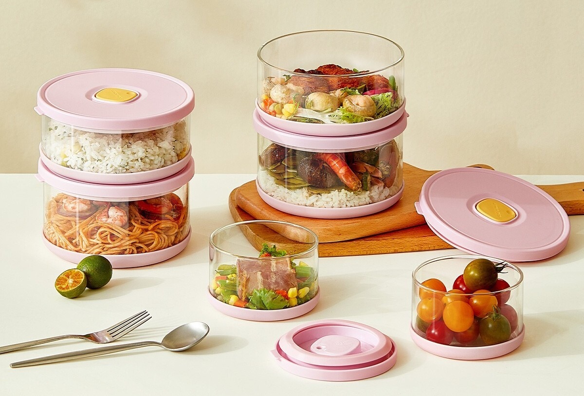 食品保存ケース ガラスランチボックス 小サイズ 350ml 高ホウケイ酸ガラス 鮮度保持 耐熱ガラス 蓋付き 学生 オフィスワーカー 電子レンジ対応 丸型 | kitchengoods