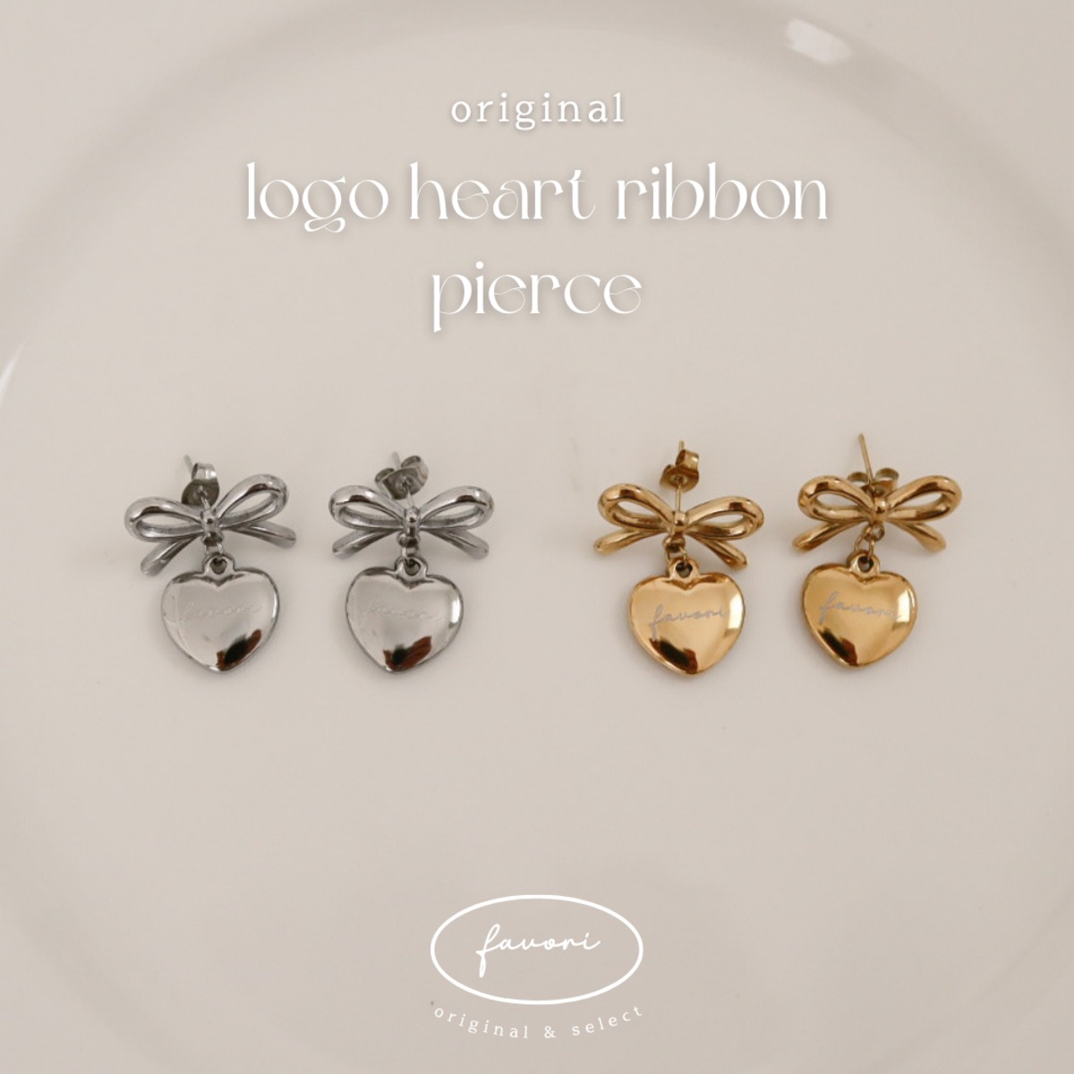 【original】logo heart ribbon pierce | favori