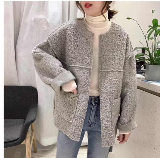 レディース アウター 秋冬 ショート丈 ノーカラー ボアジャケット