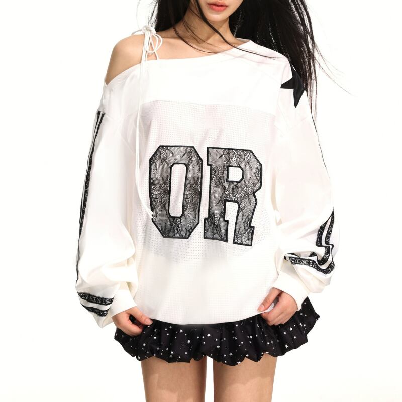 number embroidery diagonal shoulder suspender sweater la1306 | Pay ID