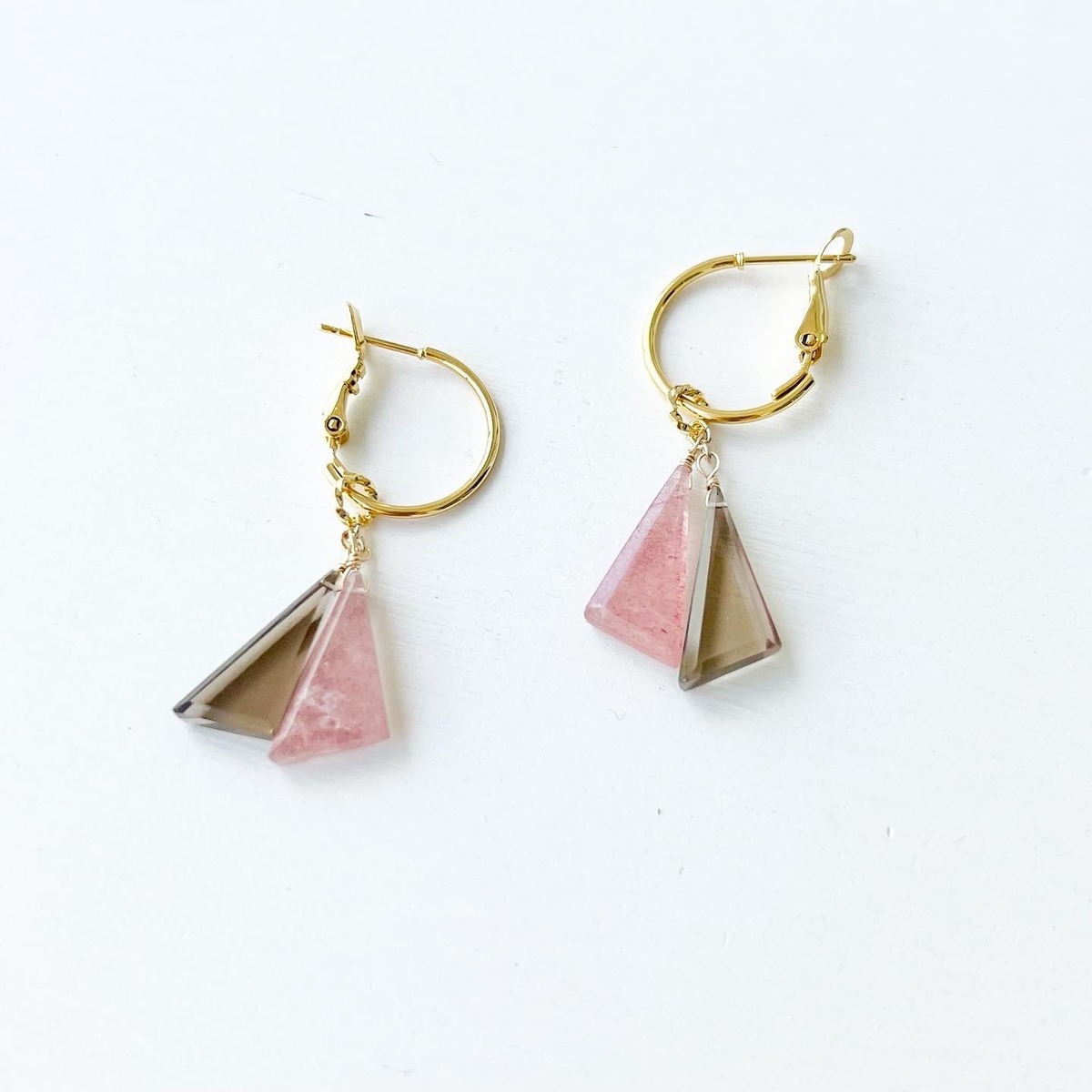 Pink epidote & Smokyquartz Pierce | Meri bijou 天然石ハンドメイドアクセサリー