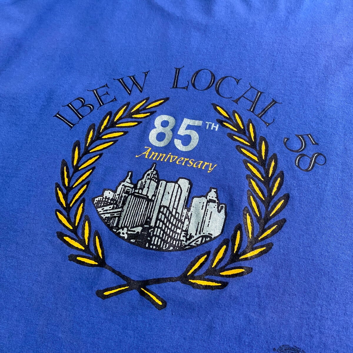 USA製 IBEW LOCAL 58 プリント ポケットTシャツ メンズXL 古着 労働組合 企業 バックプリント ポケT ブルー青【Tシャツ ...