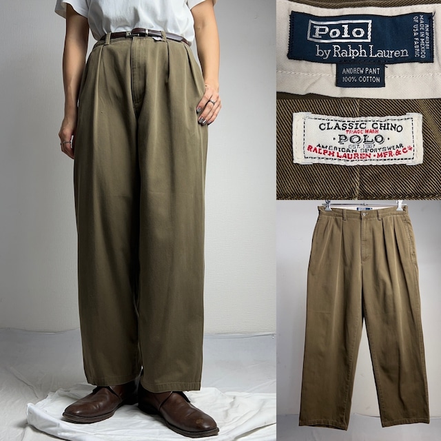 90's~ POLO by Ralph Lauren "ANDREW PANT" Chino Pants IN-TUCK W33 L30 ポロ ラルフローレン チノパン インタック 2タック ...