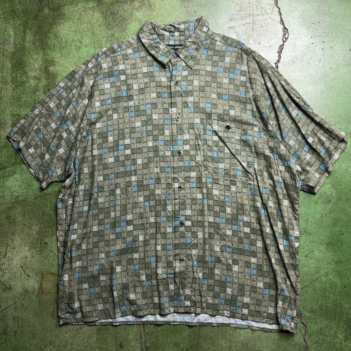 ”JOHN HENRY" Rayon Leaf Pattern Shirts レーヨン半袖シャツ 葉 柄シャツ 緑 グリーン ボックス サイズXL【3000円均一商品】【2点以上の購入で ...