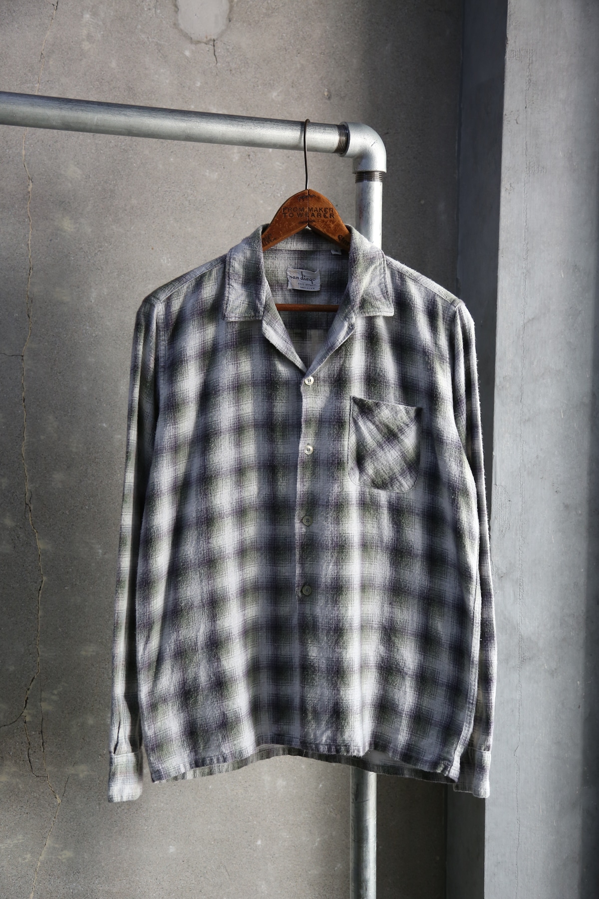 60s【San diego】L/S Flannel Open Collar Shirt USA製 | the Holic vintage ...