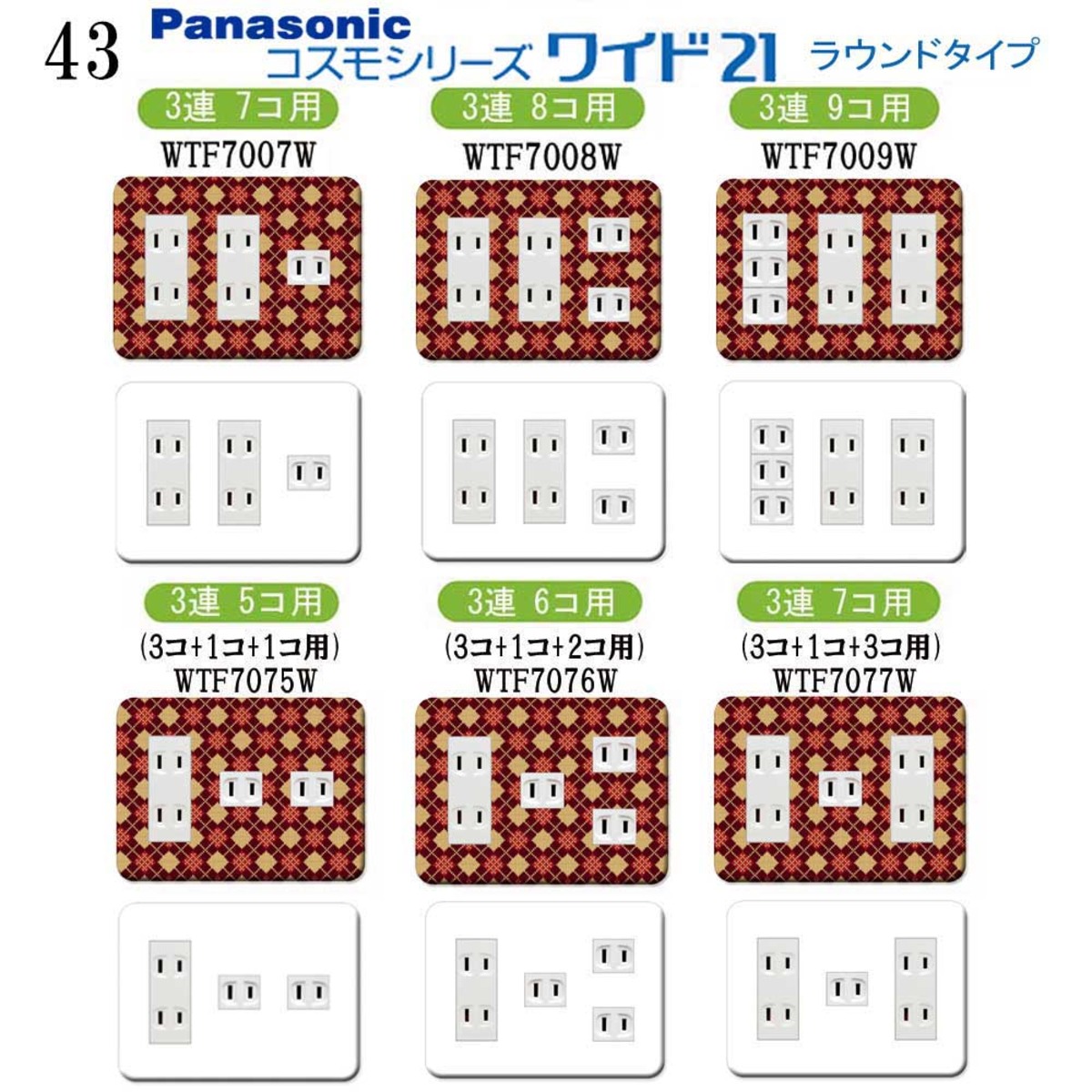 チェック柄 43番パナソニック 【コスモワイドシリーズ21】3連 コンセントプレート スイッチプレート | CASEMAKER