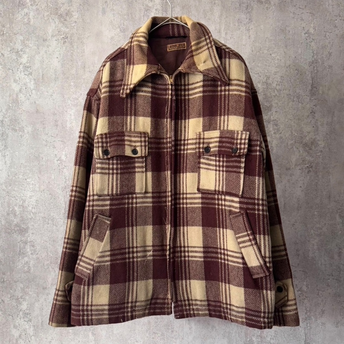 40s~ Lambliner check pattern wool jacket | Muri vintage