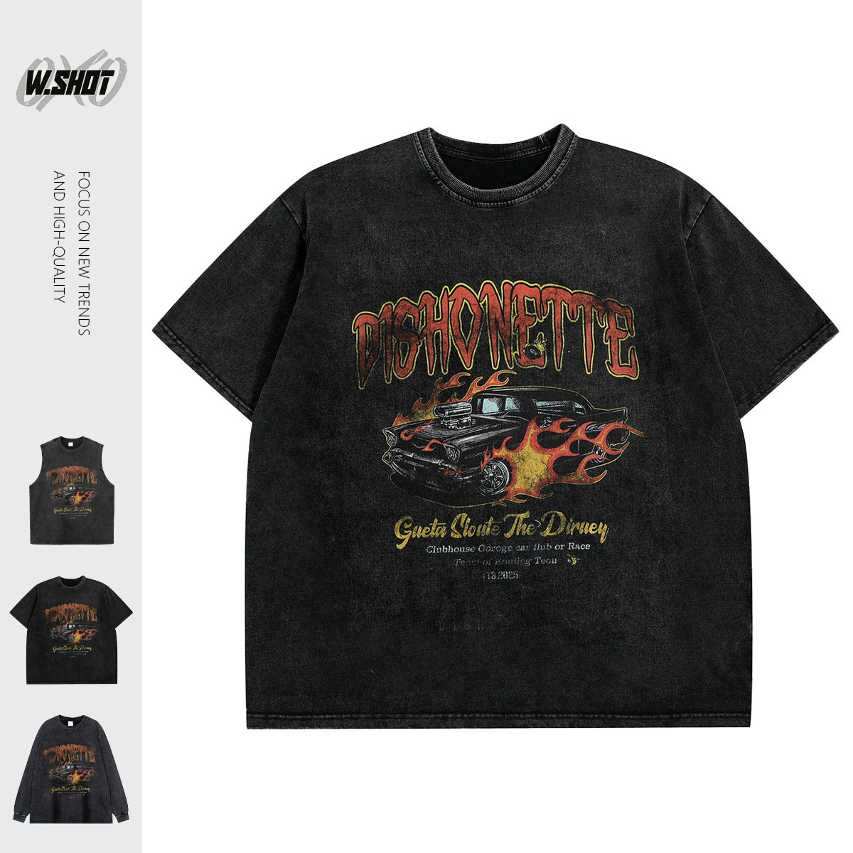 VINTAGE ストリート 燃えるクラシックカー Tシャツ T813 | wshot