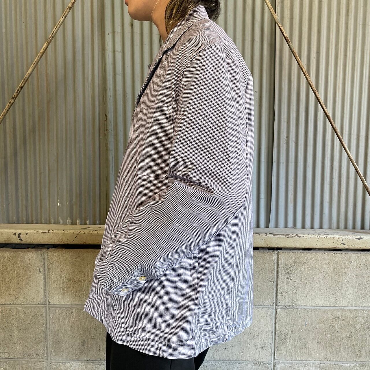 ヴィンテージ DUTHILL&MINART 千鳥格子 ハウンドトゥース柄 シェフジャケット フレンチワークジャケット メンズL相当 ヨーロッパ ...