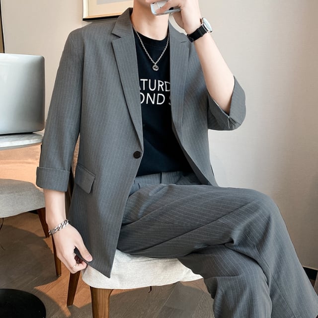 予約販売】2点セット スーツ メンズ セットアップ 七分袖 予約販売】2点セット スーツ メンズ セットアップ 七分袖