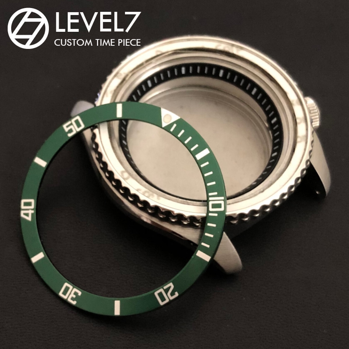 【アルミ/フラット型】【LVBB005】ベゼルインサート グリーン アルミ製 12時位置 ルミナスドット カスタム用パーツ LEVEL7 | LEVEL7