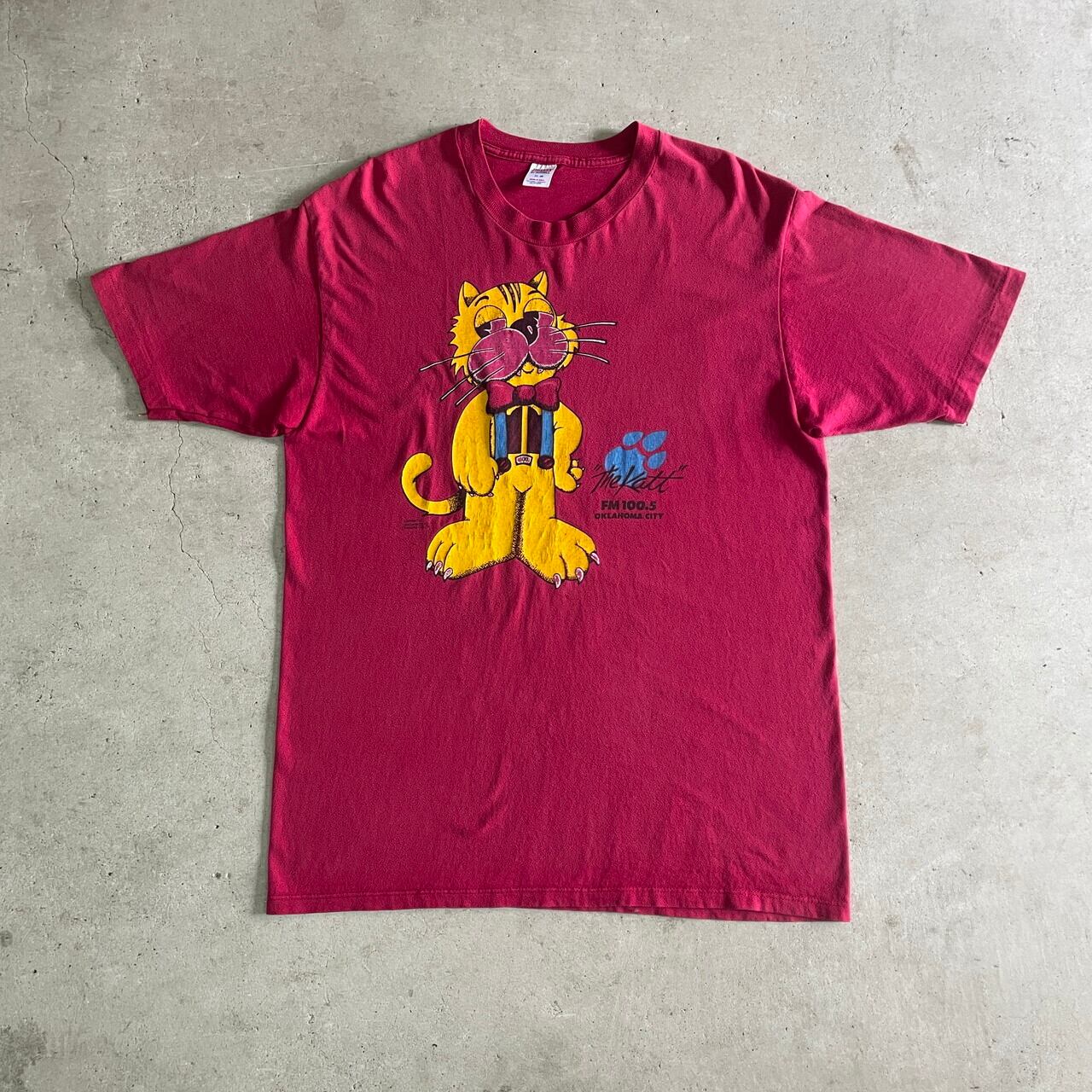 70〜80年代 THE KATT FM OKLAHOMA CITY ラジオ局 企業ロゴ キャラクター プリントTシャツ メンズXL 古着 ...