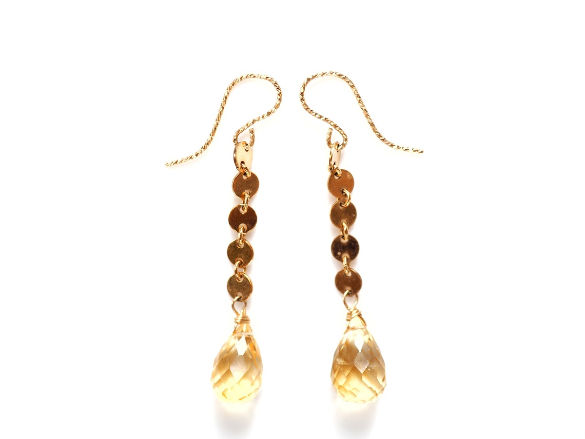 【宝石質シトリン】ディスクチェーンピアス | Enajewelry