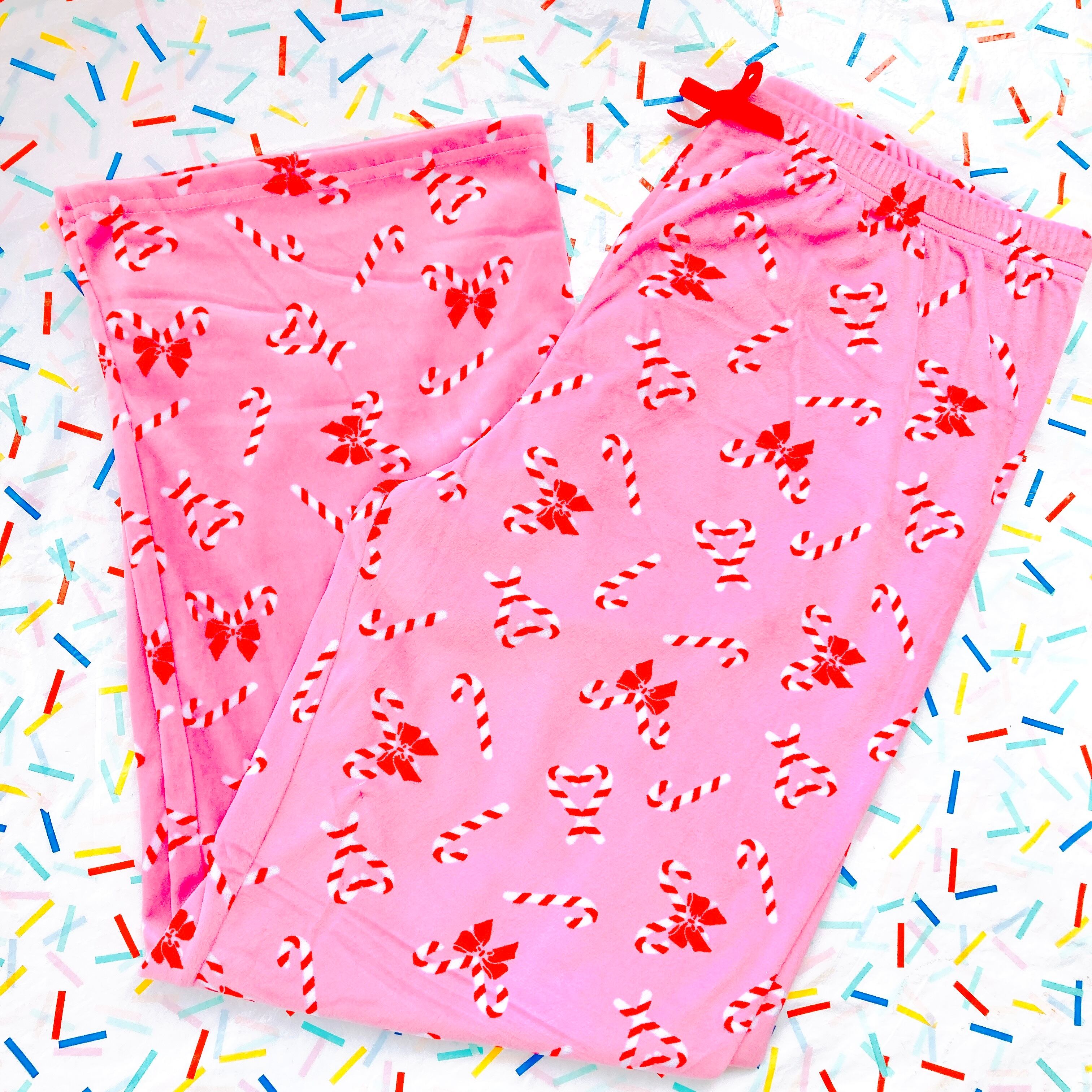 ピンク ベロア キャンディケイン リボン プリント ラウンジパンツ ルームウェア クリスマス アメリカ 雑貨 | Brentwood ...