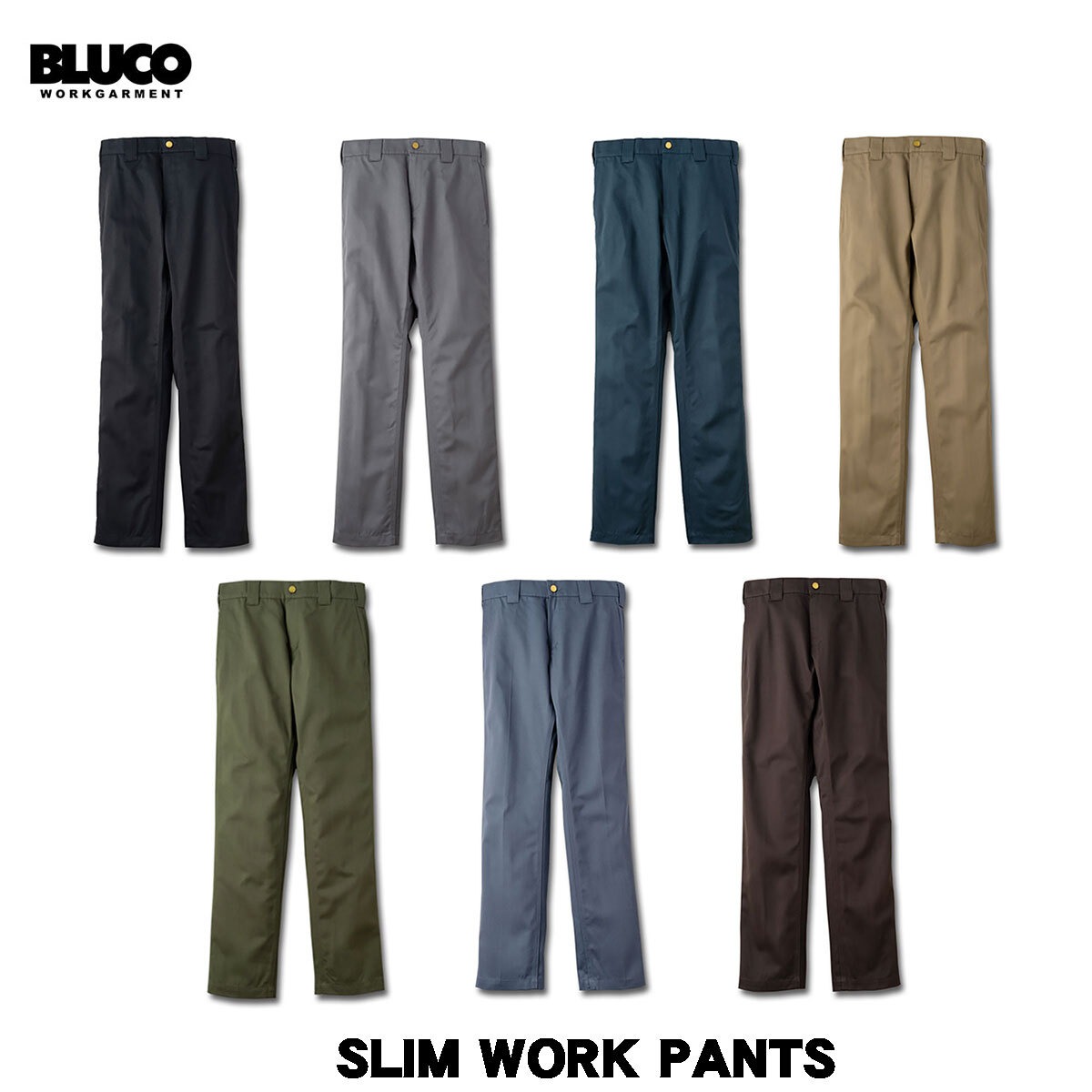BLUCO(ブルコ) SLIM WORK PANTS 7色(BLK/L.GRY/NVY/KHK/OLV/AF.ブルー/BRN) | Pin's ...