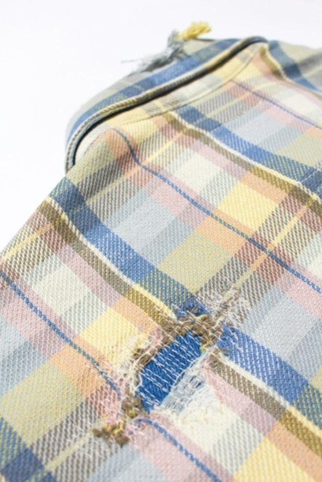 BOWWOW REPAIR FLANNEL SHIRTS DRIPPING PINK×YELLOW | BASE LINE