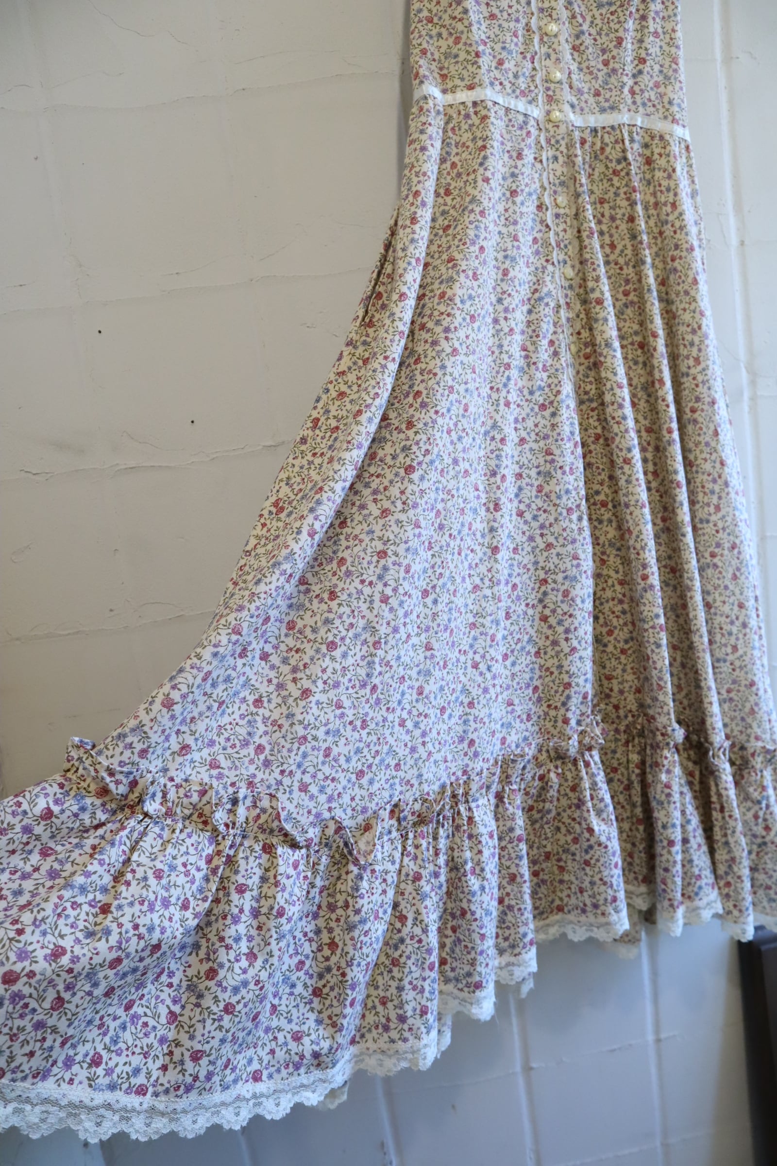70s GUNNE SAX cream×pink flower pattern sleeveless dress [l-4724 ...
