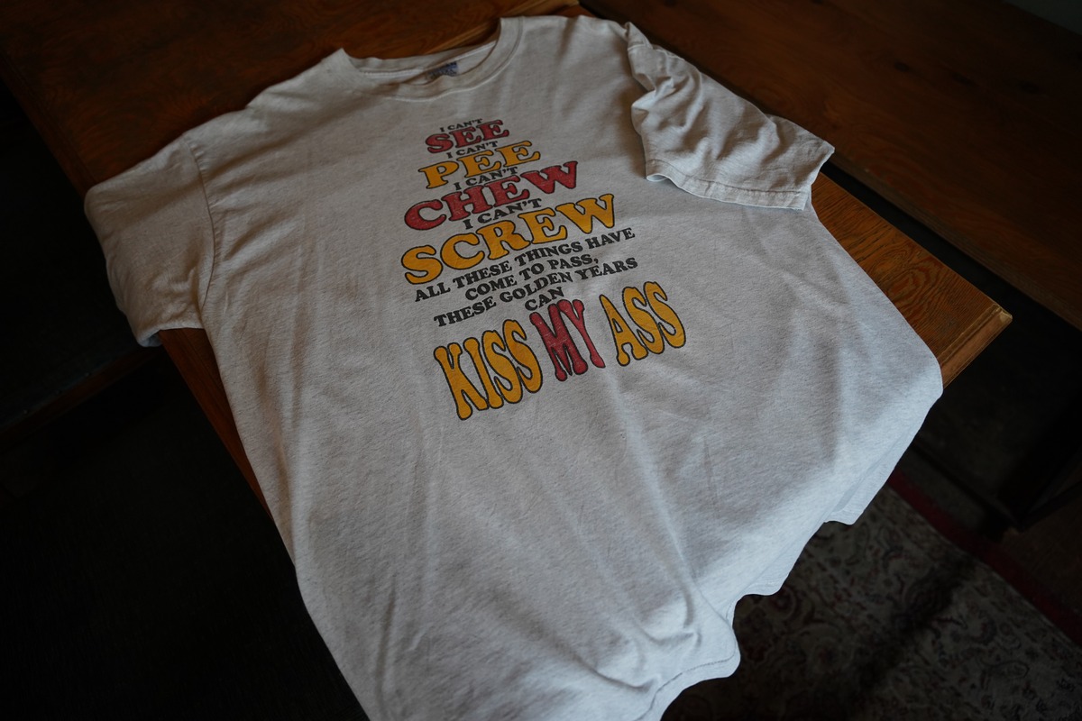 90s- GILDAN "KISS MY ASS" Tシャツ 霜降りグレー XL | IN HEAD