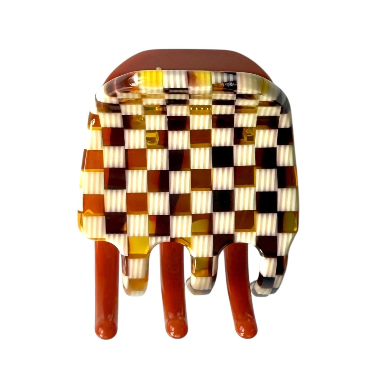 Small Bycolor Clip / Brown Checker | AURA(アウラ)