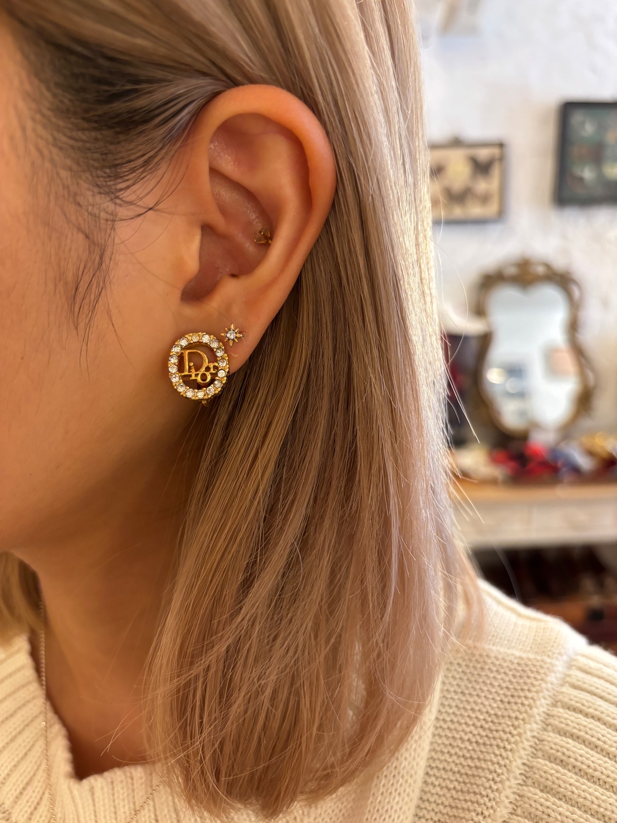 Christian Dior / vintage ”CD" stone earrings. | AURA JAPON