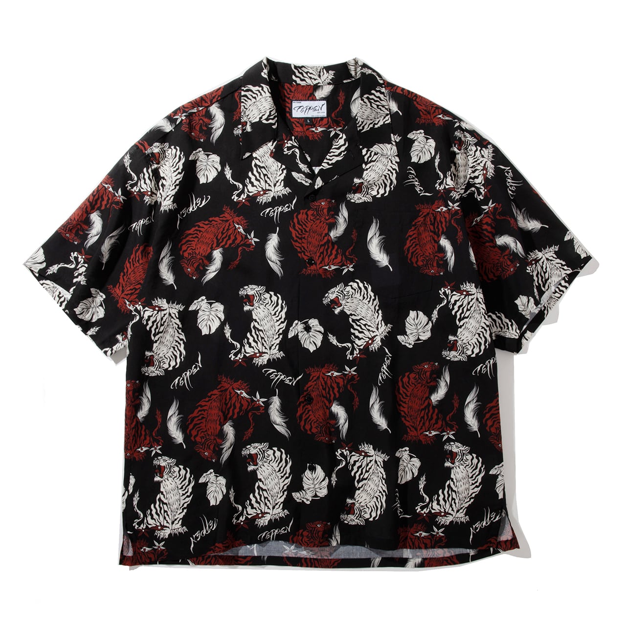 Wada tiger all over pattern aloha / Short Sleeve shirt - Black | TEPPEN ...