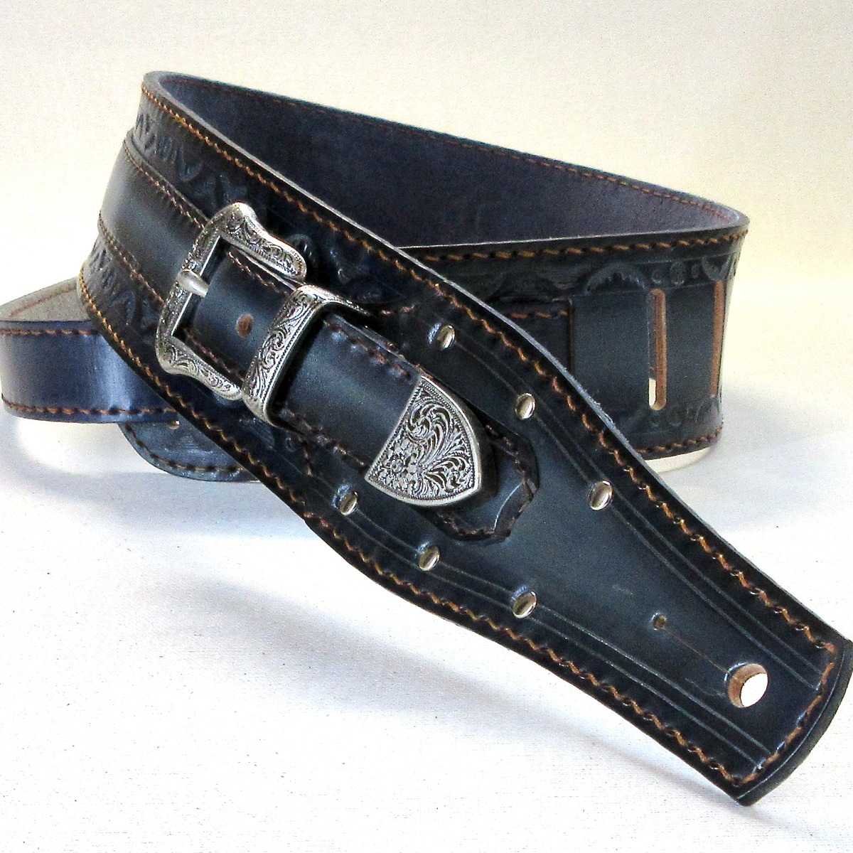 本革製ギター・ストラップ（藍染グラデーション／レンジャーバックル）st218 | wizardleather