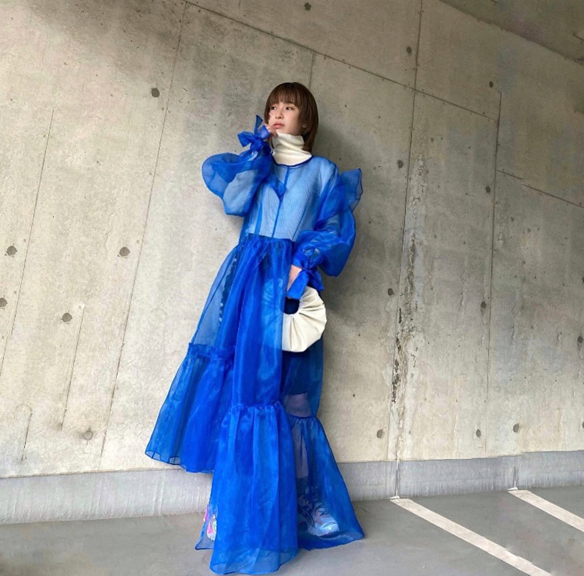 kkco asymmetrical sheer blue dress | nait