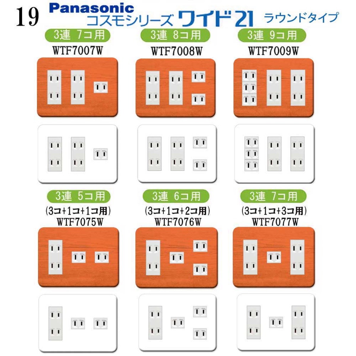 木目調柄 プレミアムウッド (ブラウン) 19番パナソニック 【コスモワイドシリーズ21】3連 コンセントプレート スイッチプレート | CASEMAKER