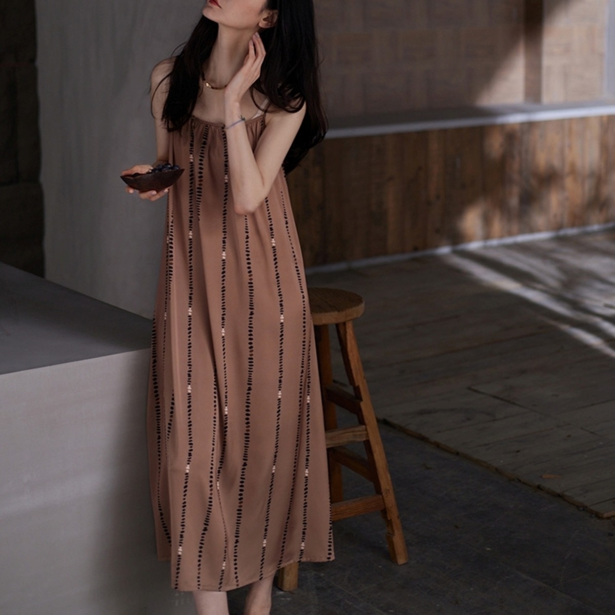 【M-XL】dot stripe pattern cami dress style roomwear p999 | SUYAA