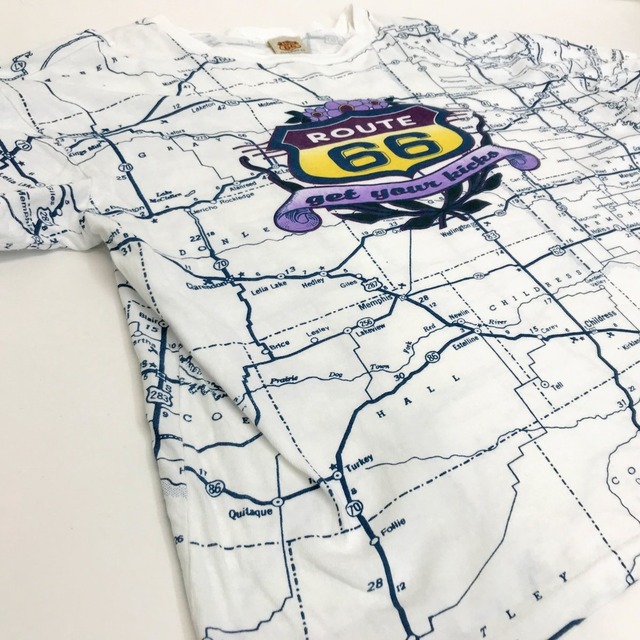 ROUTE 66 CLOTHING 80's 90's スタイル マップ総柄 全柄 Tシャツ ホワイト 半袖 XXL | 古着屋 EAGLEBASE