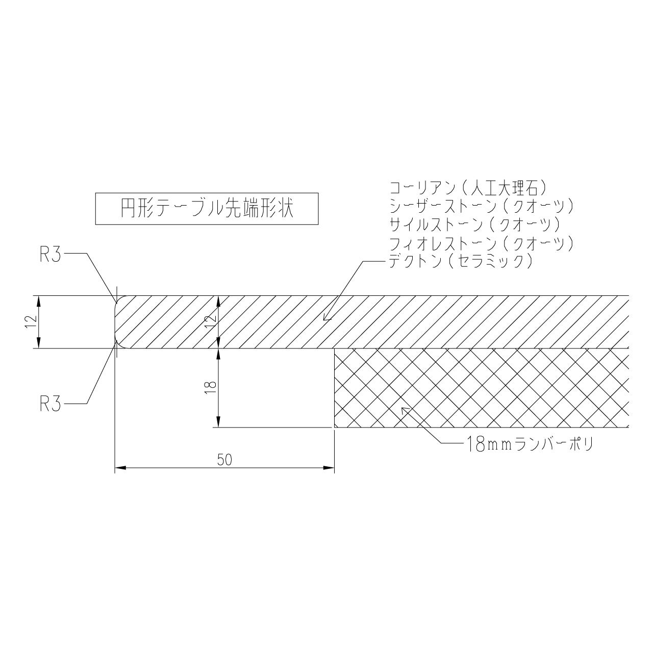 [サイズ・形状オーダー]KC-ACL2 クラムシェルⅡ コーリアン(人工大理石)テーブル天板 | いしぽち