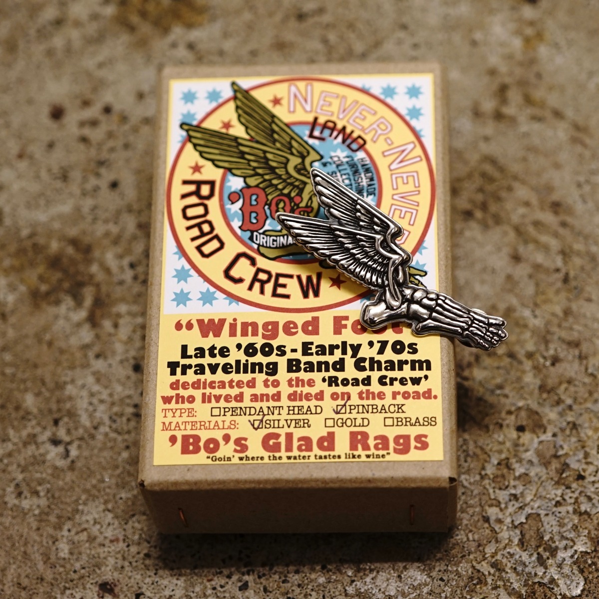 ’Bo’s Glad Rags・Late 1960s Traveling Band Road Crew Charm “Winged ...