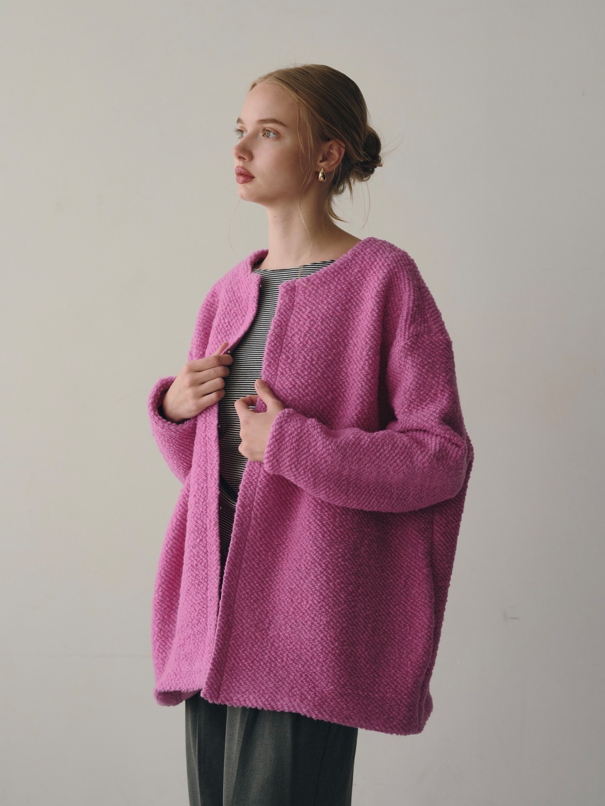 Roping Tweed Coatigan/pink | farumari