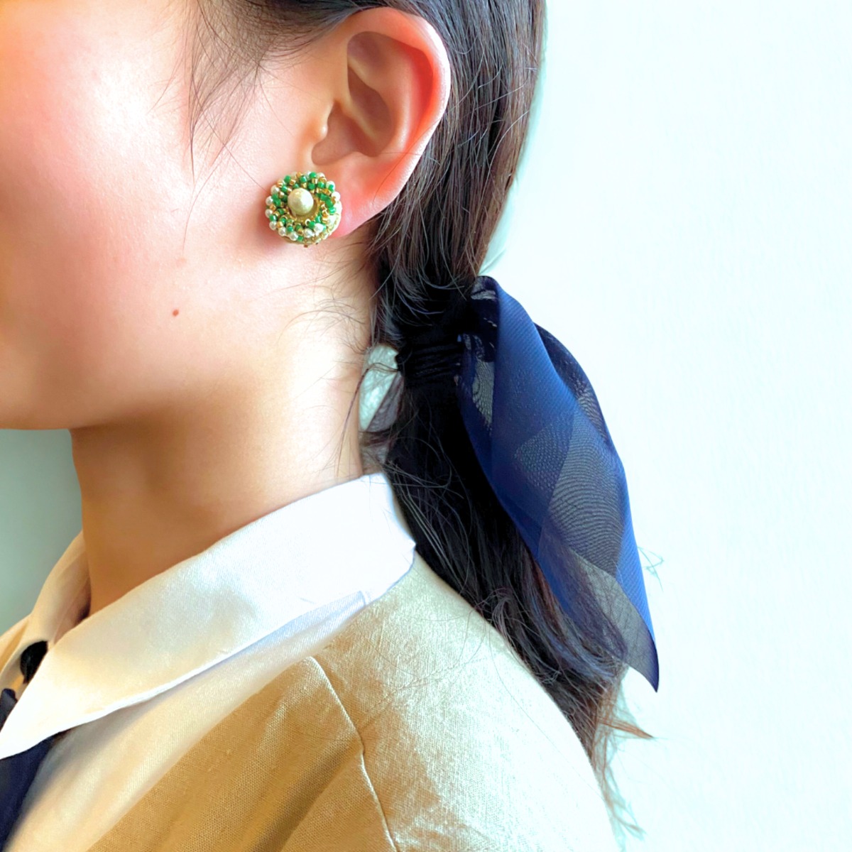 ！new！ グリーン＆ゴールド【イヤリング】 by atelier moco | kurasuclass