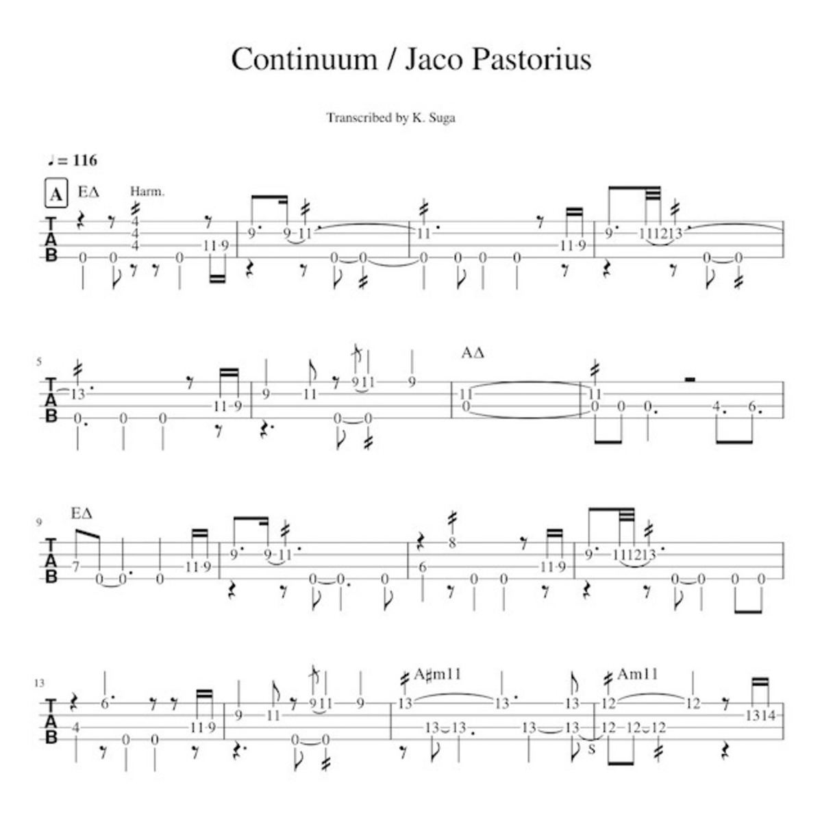 Continuum / Jaco Pastorius / ベース TAB 譜 | ELECTRIC BASS ONLINE