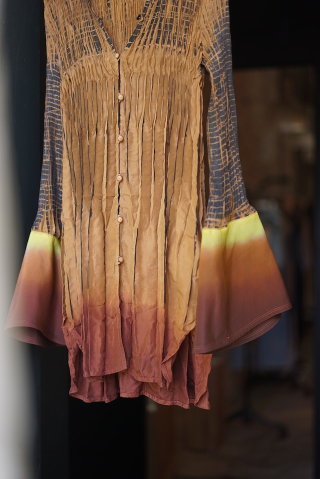Mame Kurogouchi / "Arimatsu Shibori" Ombre Dyed Silk Shirt ( BROWN ...