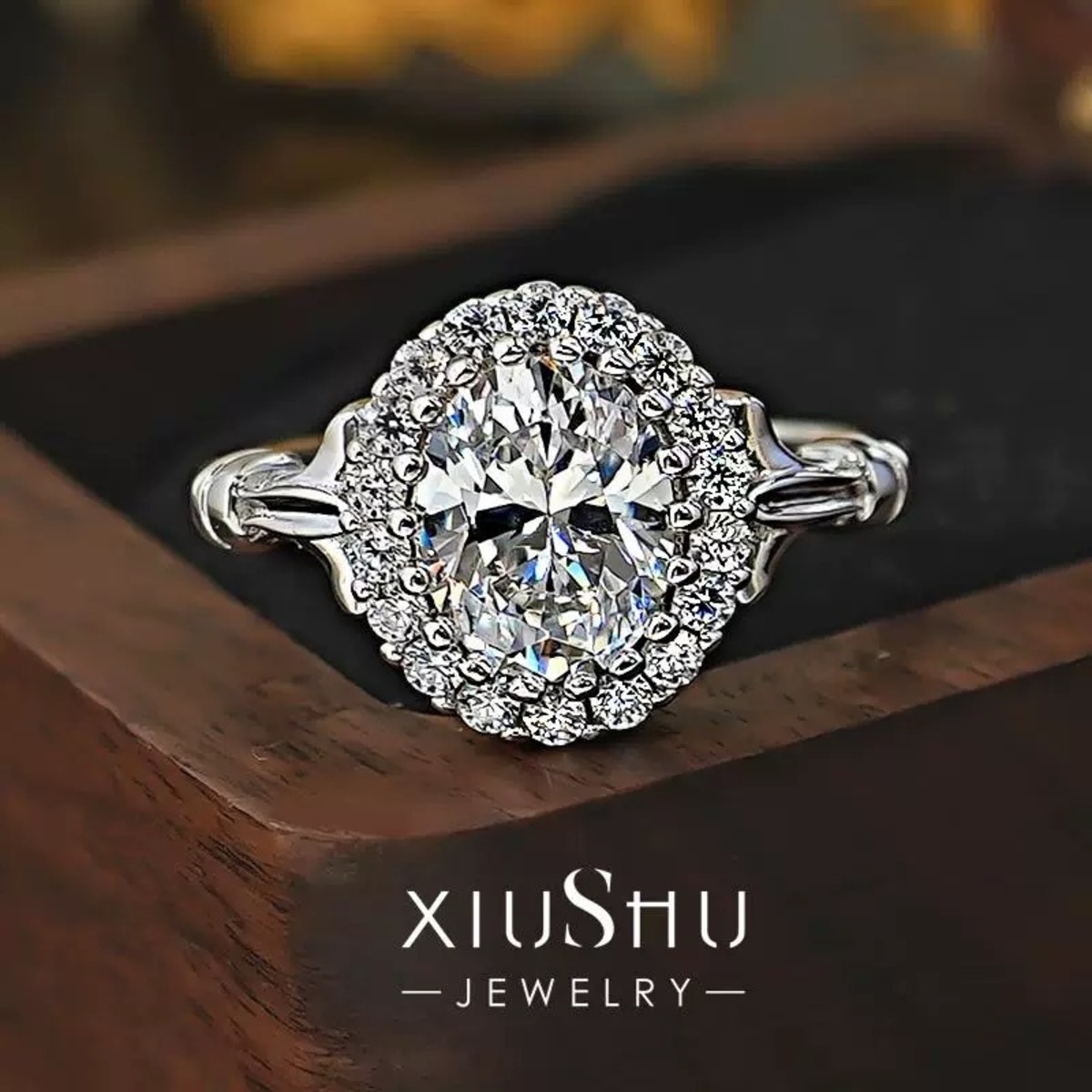 オーバル 高炭素ダイヤモンド ホワイト キラキラ ゴージャス ラグジュアリー 指輪 ヘイローリング ハイカーボンダイヤモンド ビッグ シルバー925 大きめ フラワー 花 | XIUSHU