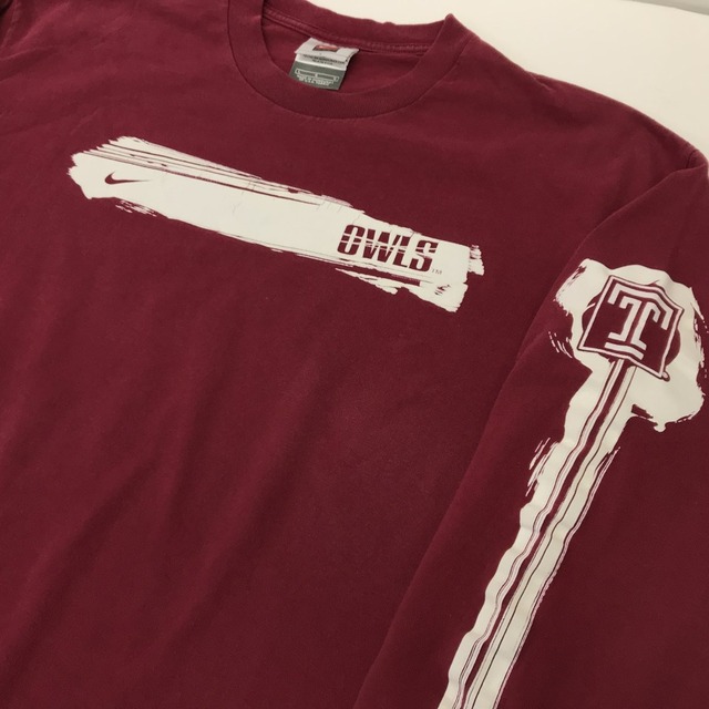 NIKE TEAM ナイキ 00年代 TEMPLE OWLS テンプル・オウルズ カレッジスポーツチームロゴプリント 長袖Tシャツ ロンT ...