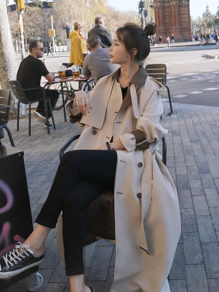 バイカラートレンチコート アウター コート ロング ロング丈 袖あり