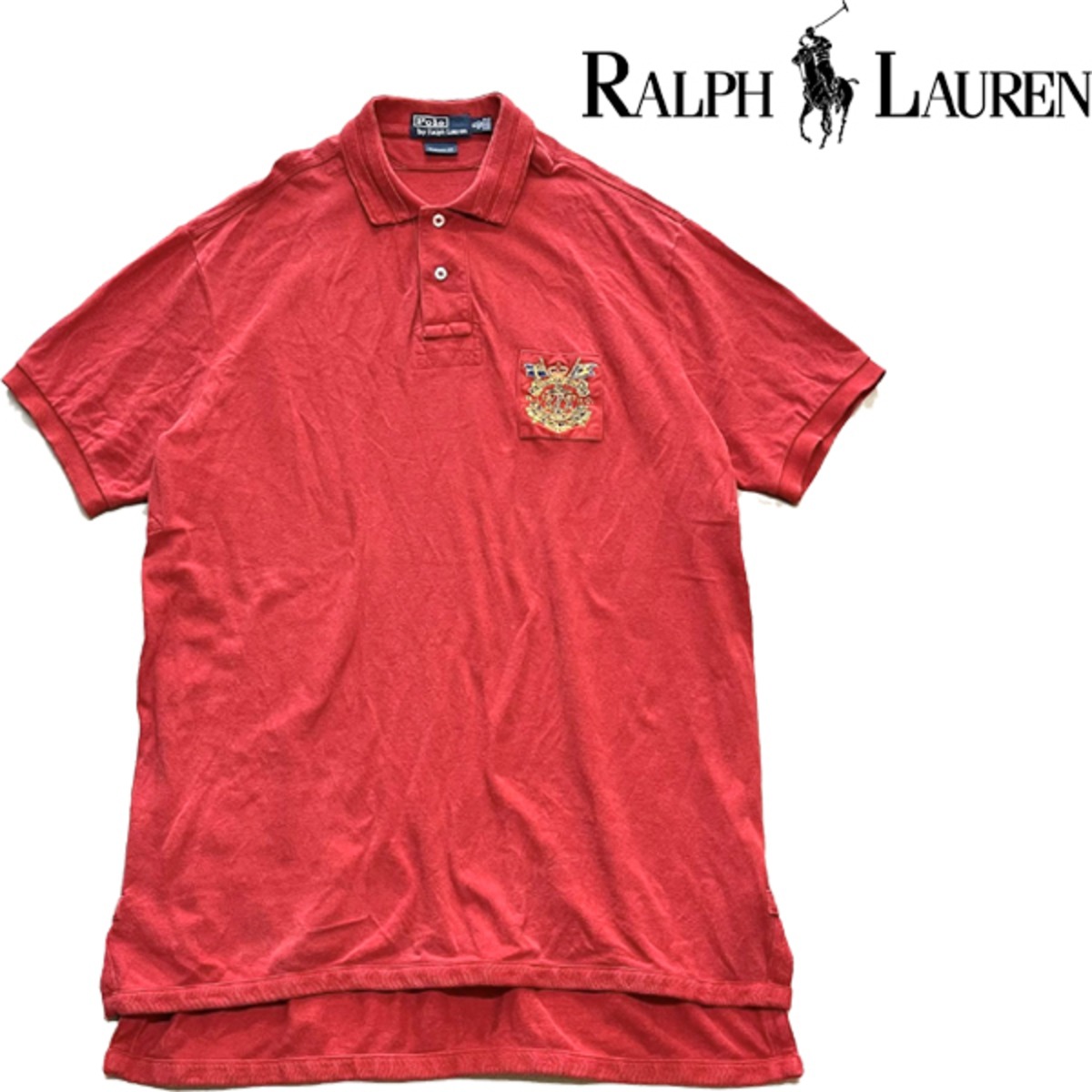 1点物 ラルフローレン赤POLO半袖ポロシャツ古着メンズXLレディースOKアメカジ90sストリート/スポーツMixポニーブランドRLラグビー ...