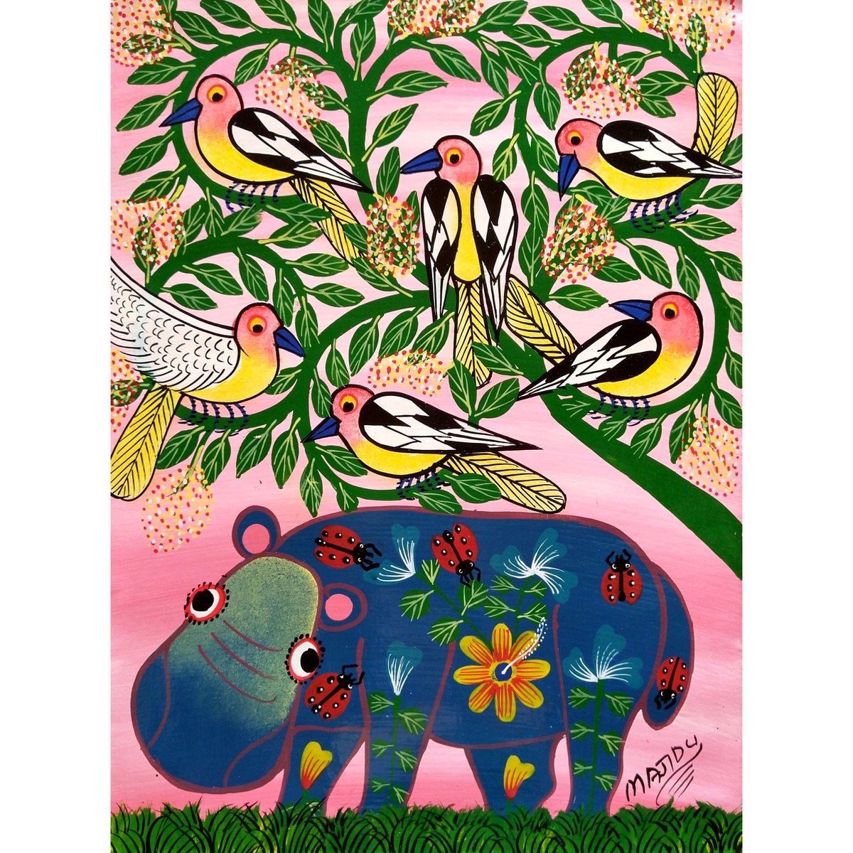 Floral Kiboko 2 』 Medium-Tingatinga by Majidu 29.5*40cm | Duka La (ドゥカ ...