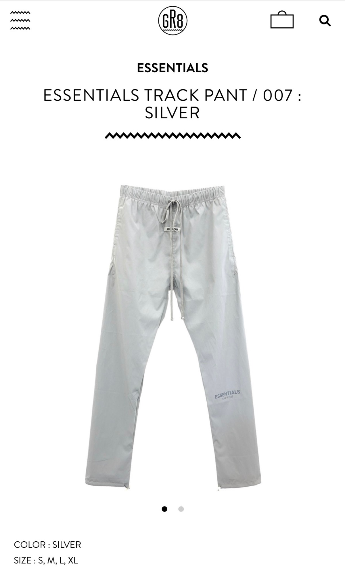 FOG fear of god ESSENTIALS silver reflective Nylon Track Pants | THE ...
