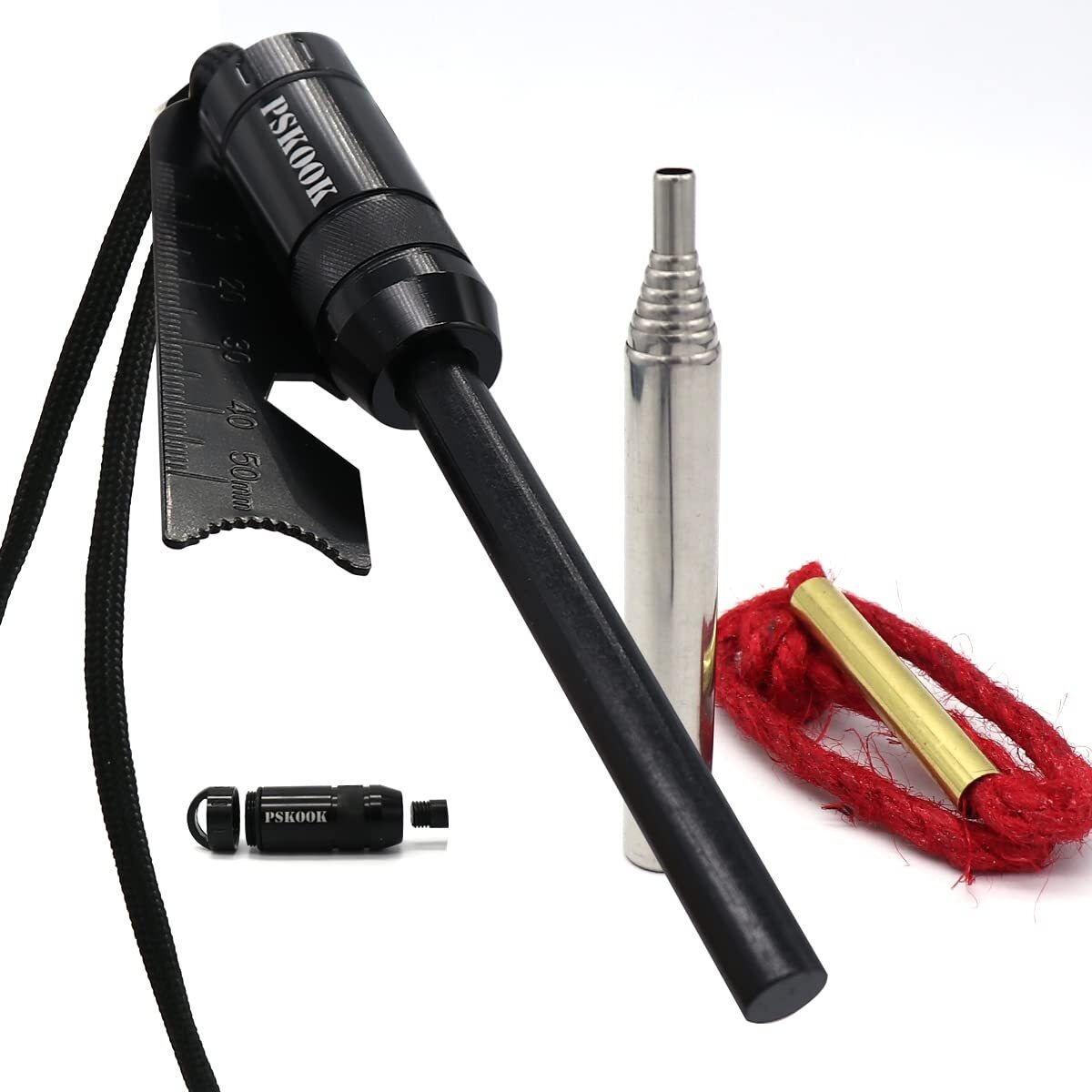 PSKOOK 火打ち石 キャンプ 火吹き棒 火打ち石セット メタルマッチ マグネシウム棒 火起こし ファイヤースターター 着火具 着火剤付き ...